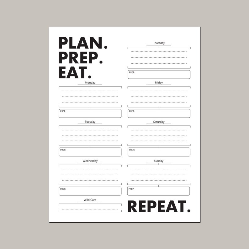 Weekly Meal Planner Download: Plan. Prep. Eat. Repeat. - Etsy