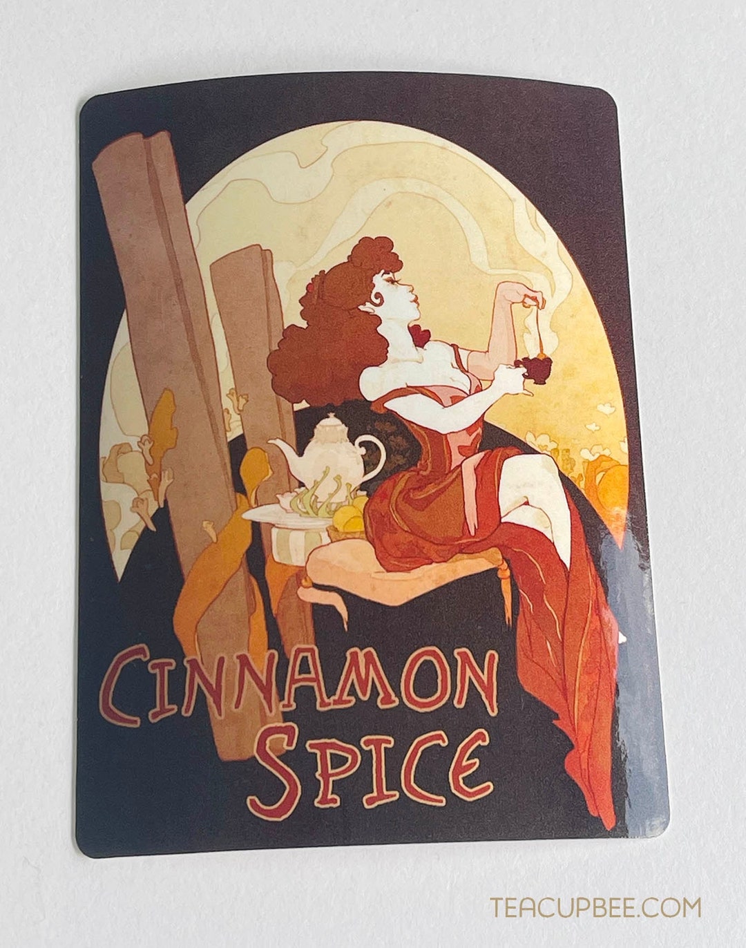 Cinnamon Spice - Elegant Tea Lady Illustrated Sticker Label - Art ...