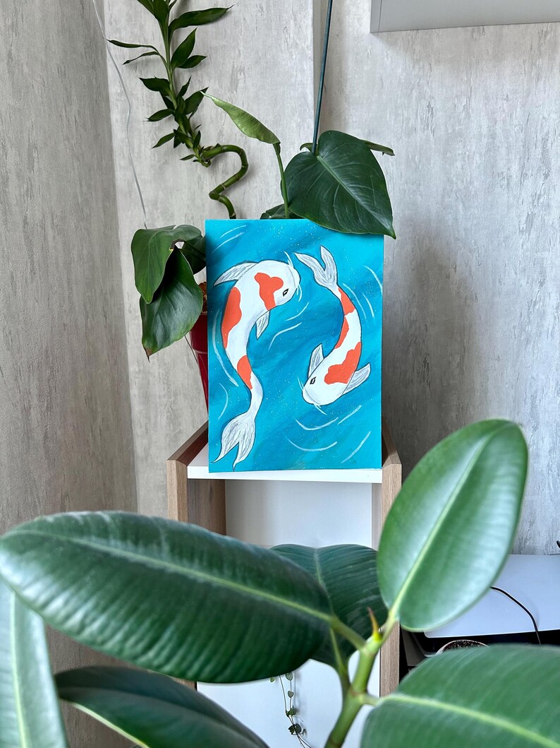 Two Japanese Koi Fish - Handmade Acrylic Painting on Canvas, Modern ...
