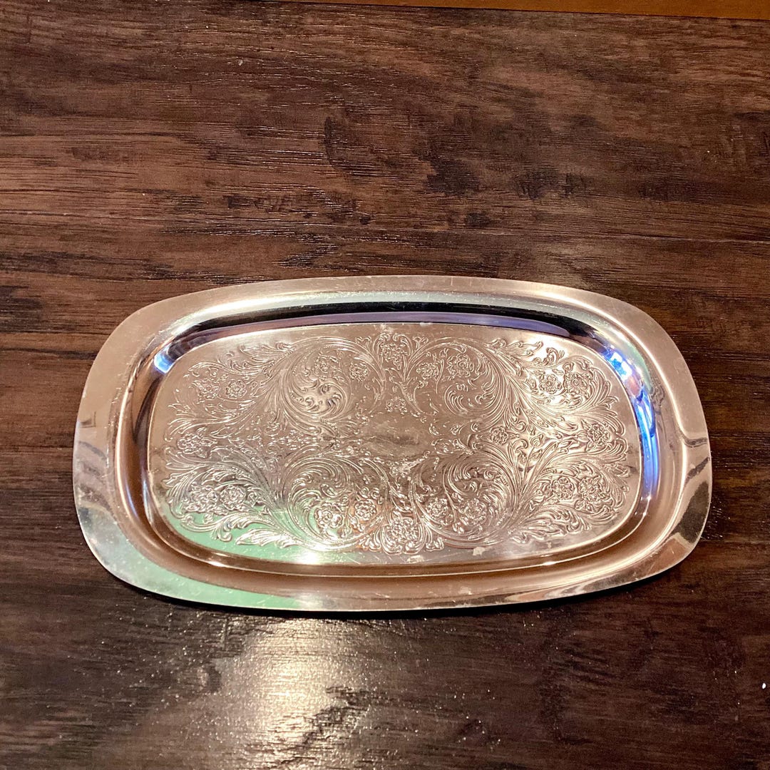 Vintage Silver Tray Small Silver Stainless Silver Plated Serving Tray ...