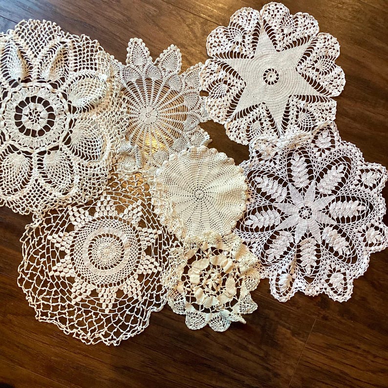 Vintage Crochet Lace Doilies, White Lacey Doilies, Table Covers, Table ...
