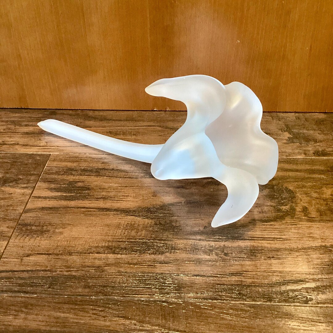 Vintage Frosted Glass Flower, Hand Blown Glass Flower, Glass Art, Glass ...