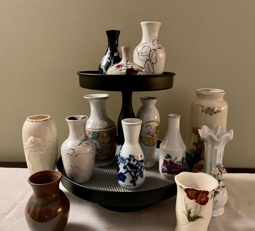 Vintage Small Bud Vases, Glazed Ceramic Vase, Glass Vase, Floral Vase ...