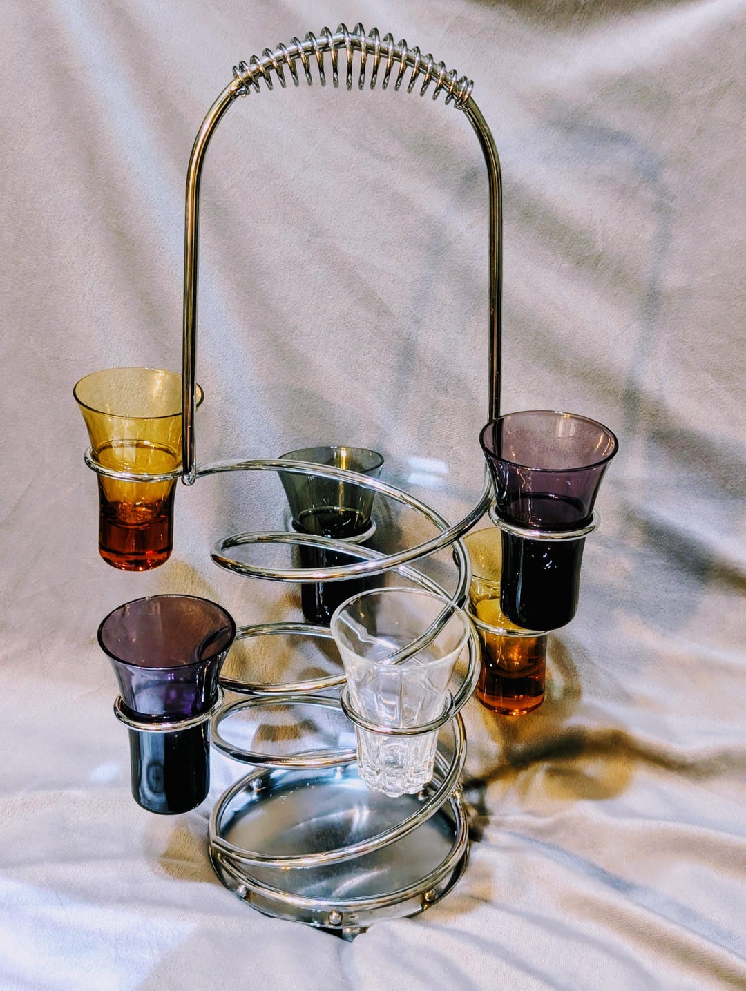 7 Pc.cocktail Bar Set Glass Shaker 6 Shot Glasses W/chrome Caddy ...