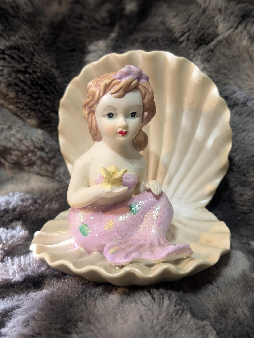 VTG 1970s Mermaid Bisque Figurine Pink Open Clam Shell Hand Painted - Etsy