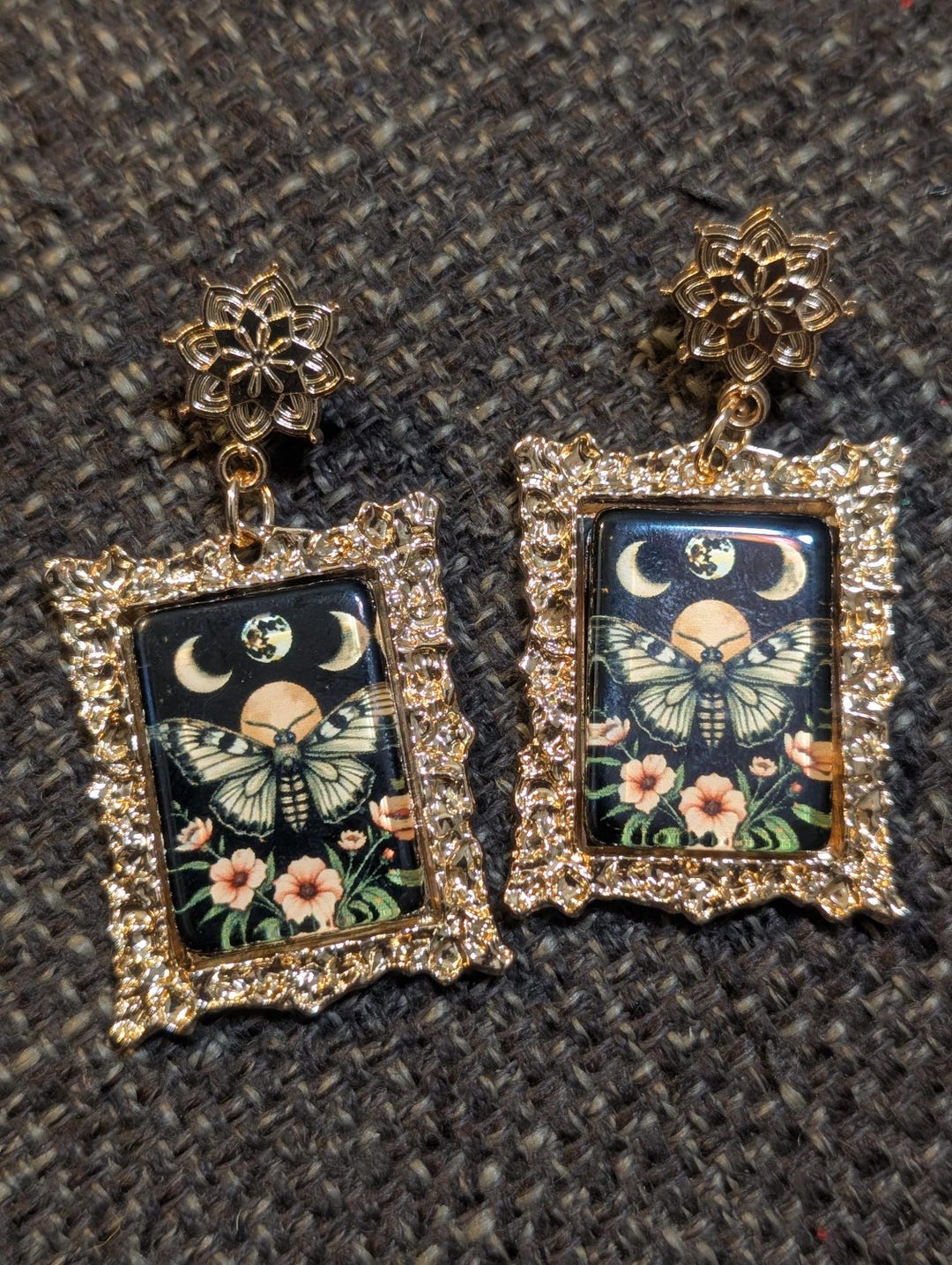 Vintage Cameo Style Moth Gold and Black Drop Earrings - Etsy