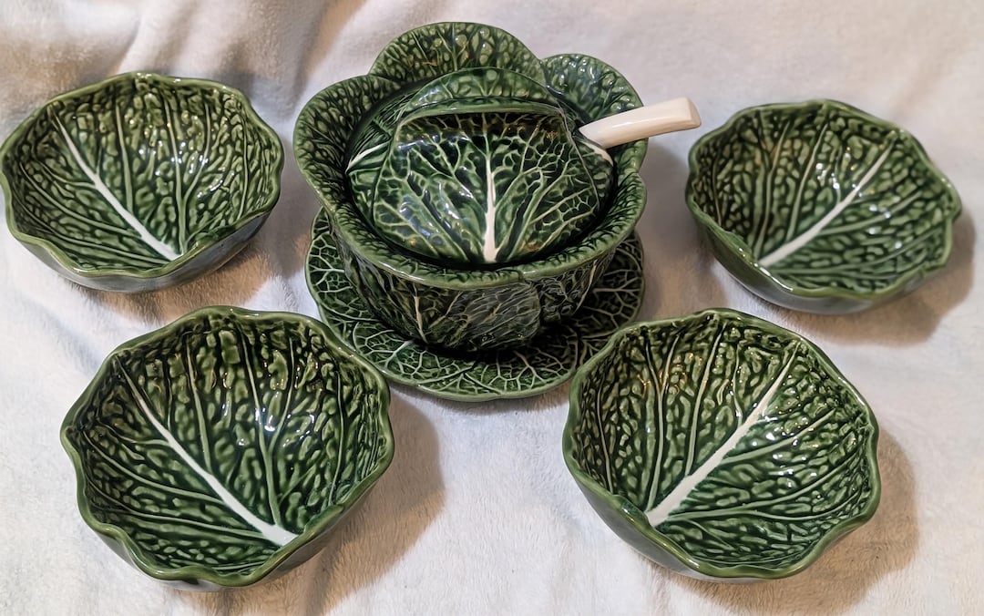 Bordallo Pinheiro Portugal Green Cabbage Soup Tureen and Four Bowls 8 ...