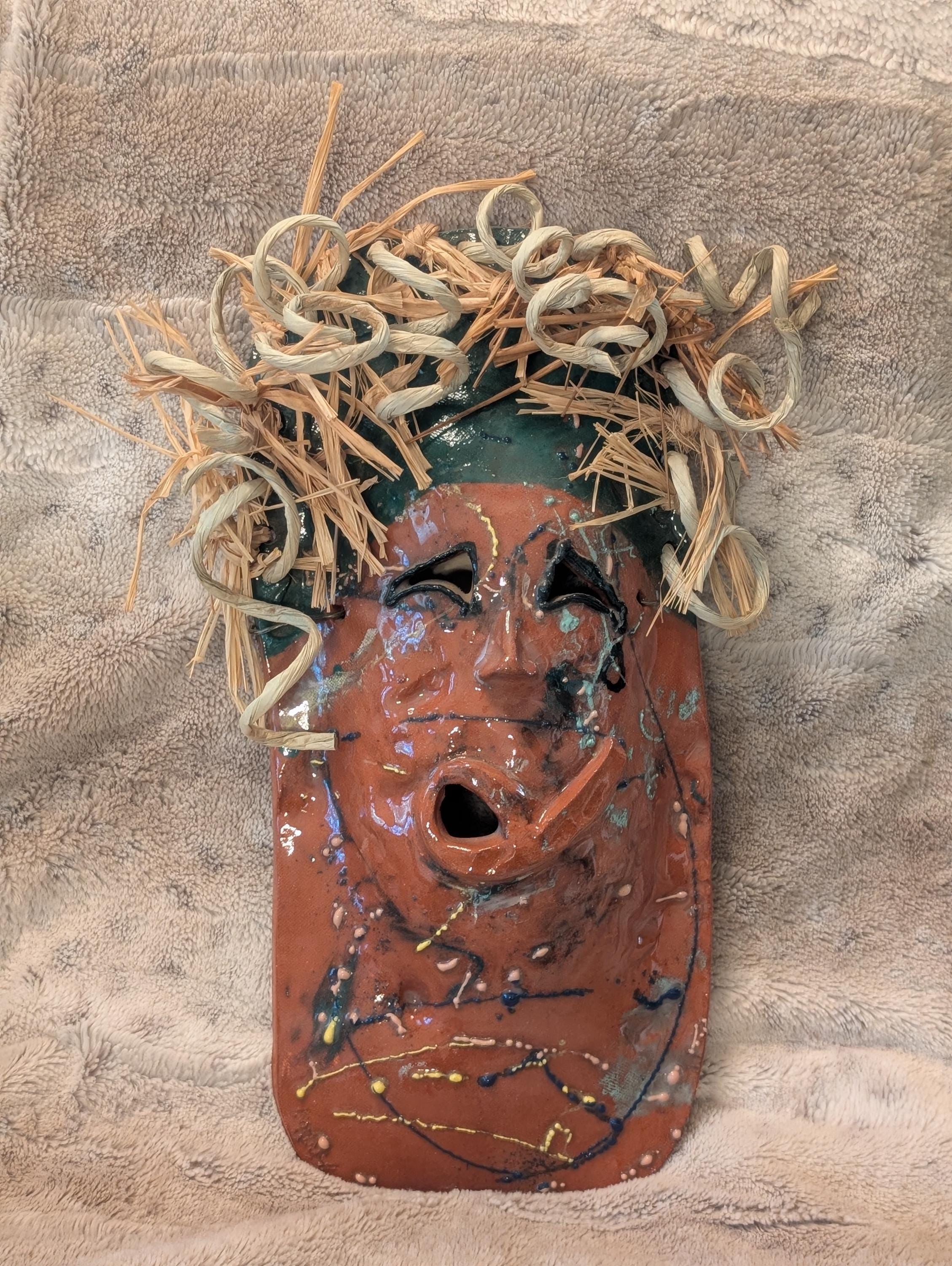 One of A Kind Ceramic African Folk Art Mask 16 Inch Disabled Center of ...