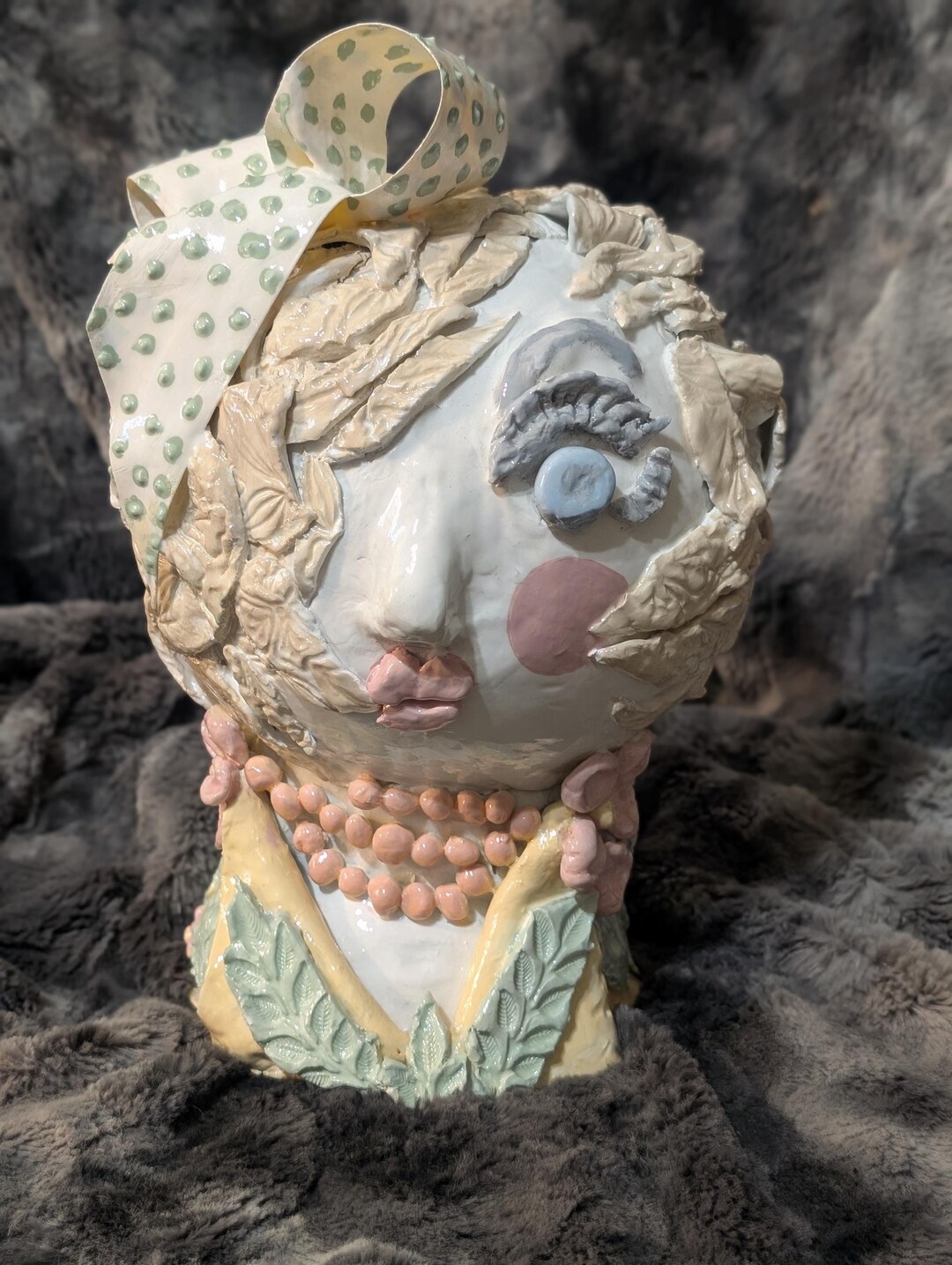 Gorgeous Ceramic Over Paper Mache Women With Bow Bust OOAK - Etsy