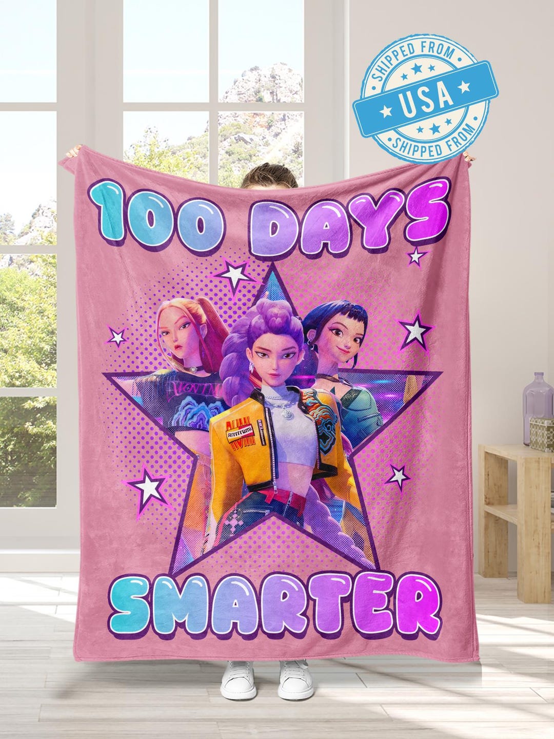100 Days Smarter K-pop Blanket, 100 Days of School Demon Hunters Saja Boys & Girls Bands. - Etsy