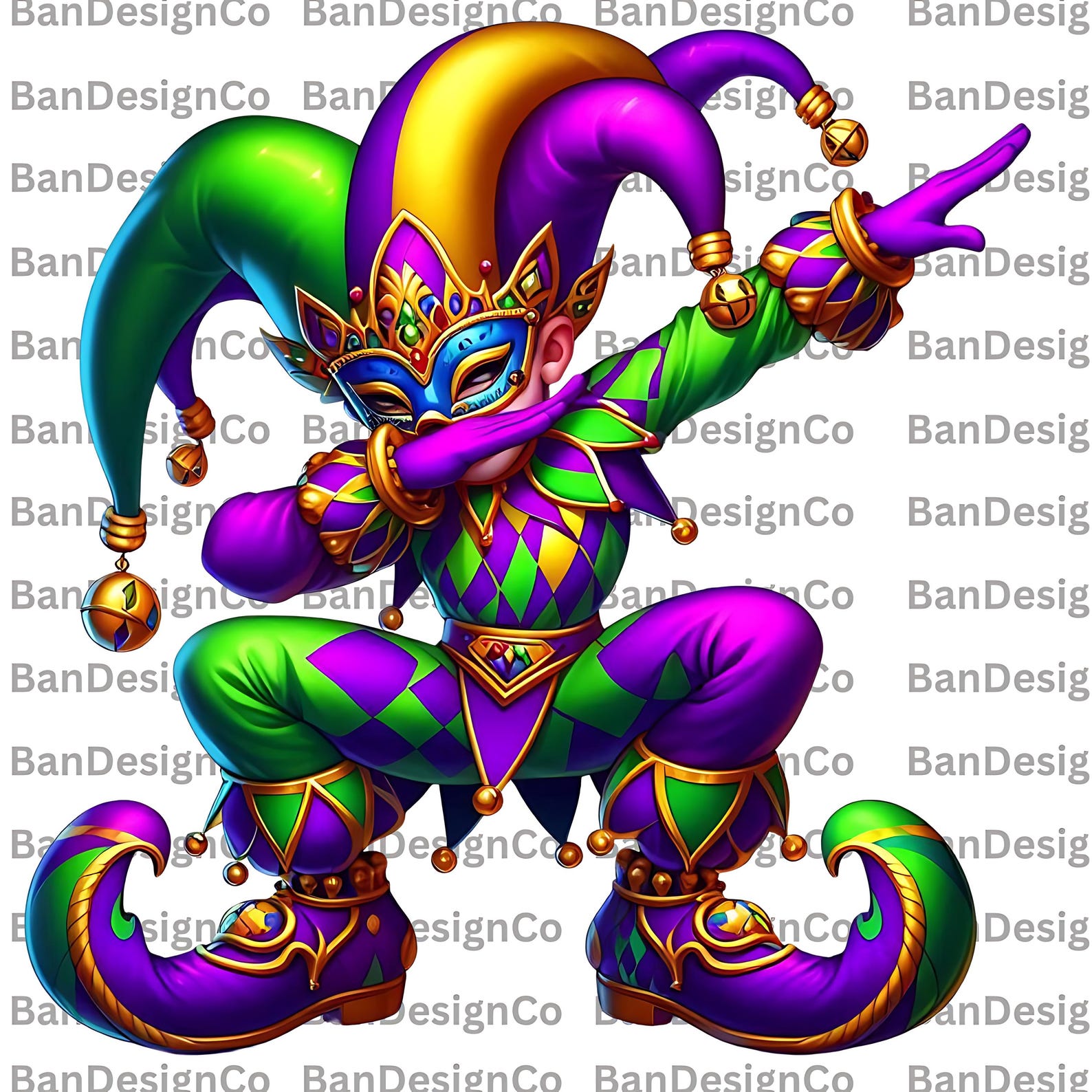 Vibrant Mardi Gras Jester Art, Colorful Harlequin Digital, Carnival ...