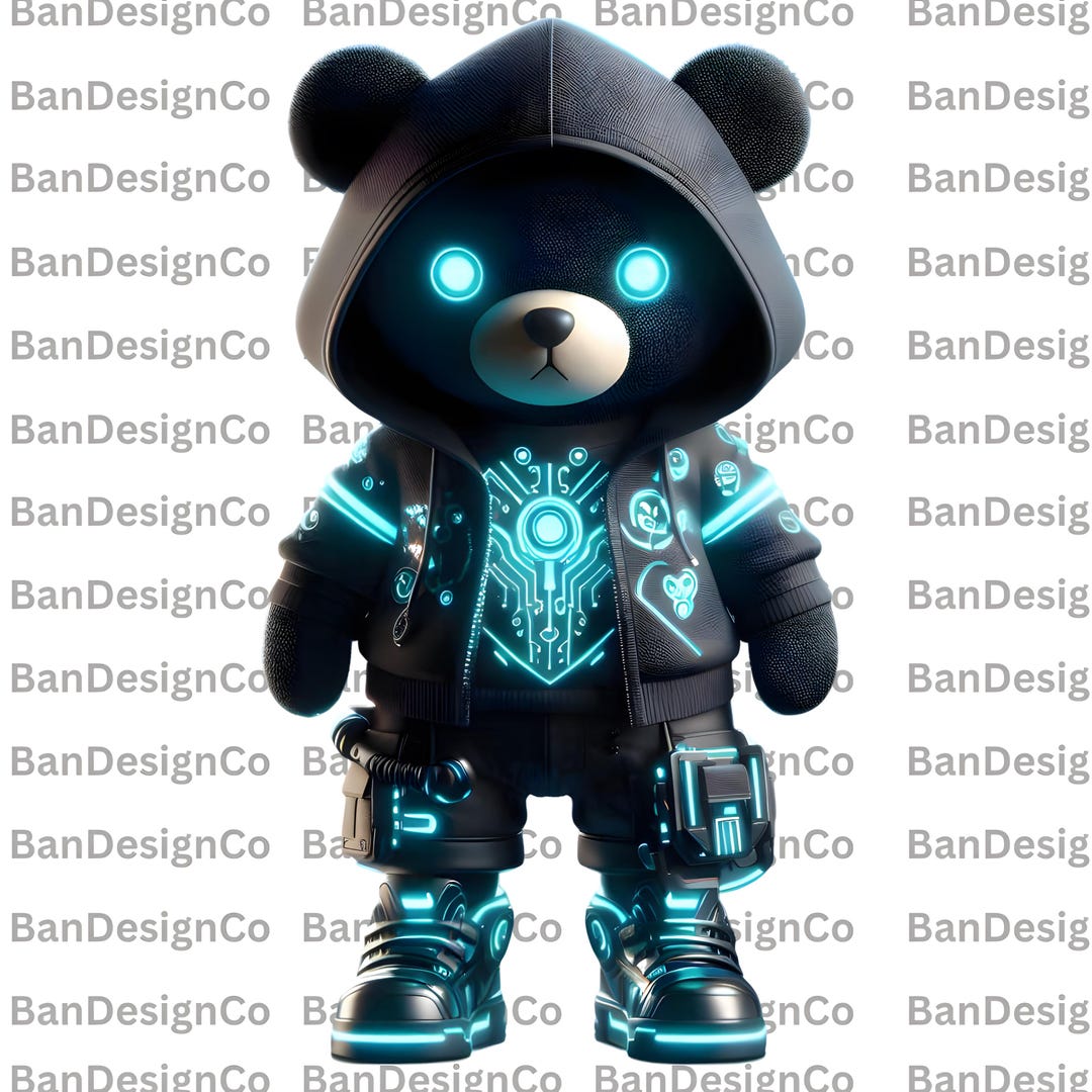 Cyberpunk Teddy Bear | Glowing Futuristic Plush Toy | Sci-fi Hacker ...