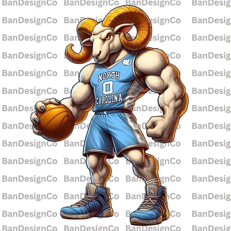 Powerful Ram Basketball Mascot | College Sports Art | UNC Tar Heels Fan ...