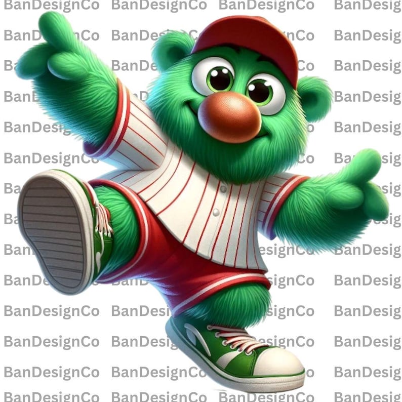 Adorable Green Fuzzy Baseball Mascot Art – Playful Sports Character ...