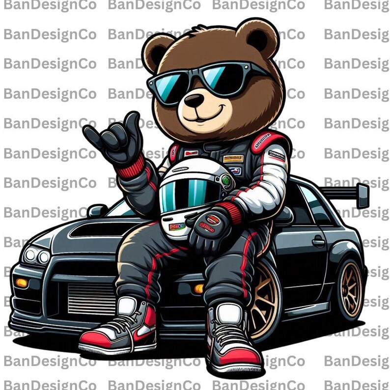 Cool Racing Bear Sticker – JDM Drift Car Art, Race Suit Teddy, Car ...