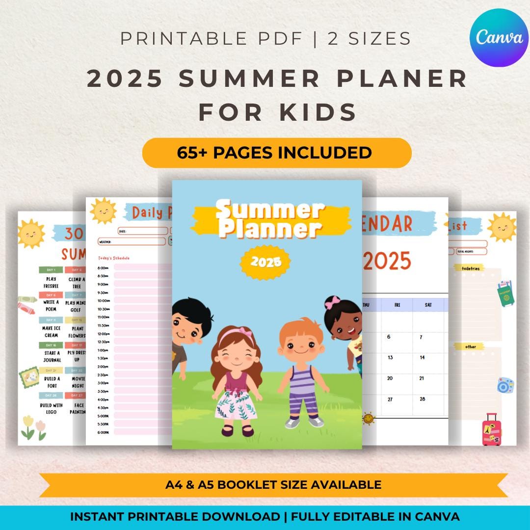 2025 Kids Summer Planner | PRINTABLE & EDITABLE | Fun Summer Activities ...
