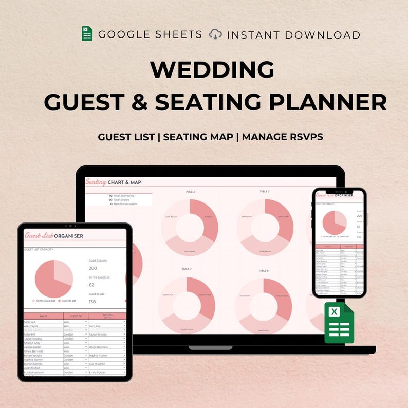Wedding Guest List Tracker & Seating Plan for Google Sheets | Plan Your ...