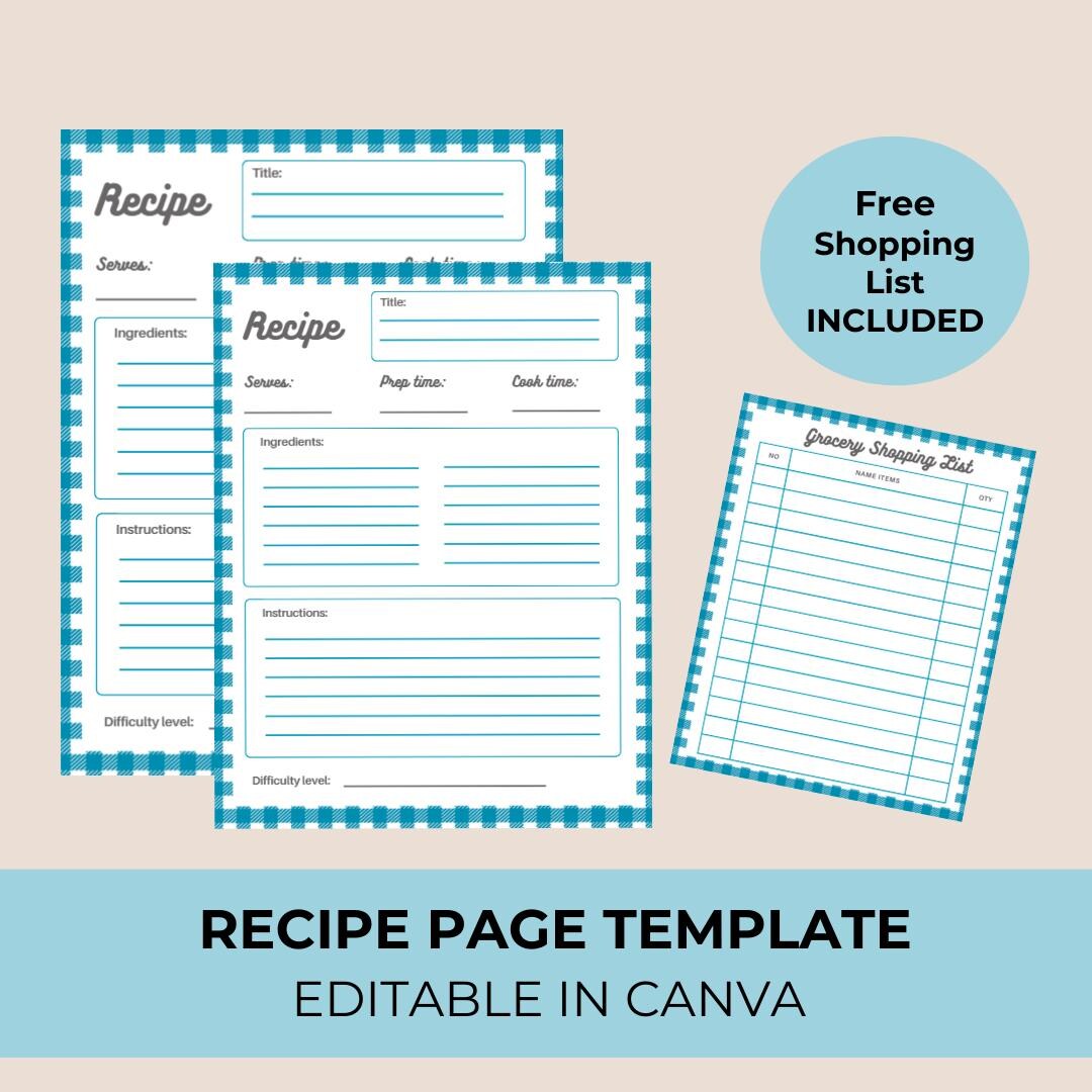 Editable Recipe Page Template – Instant Download - Etsy UK