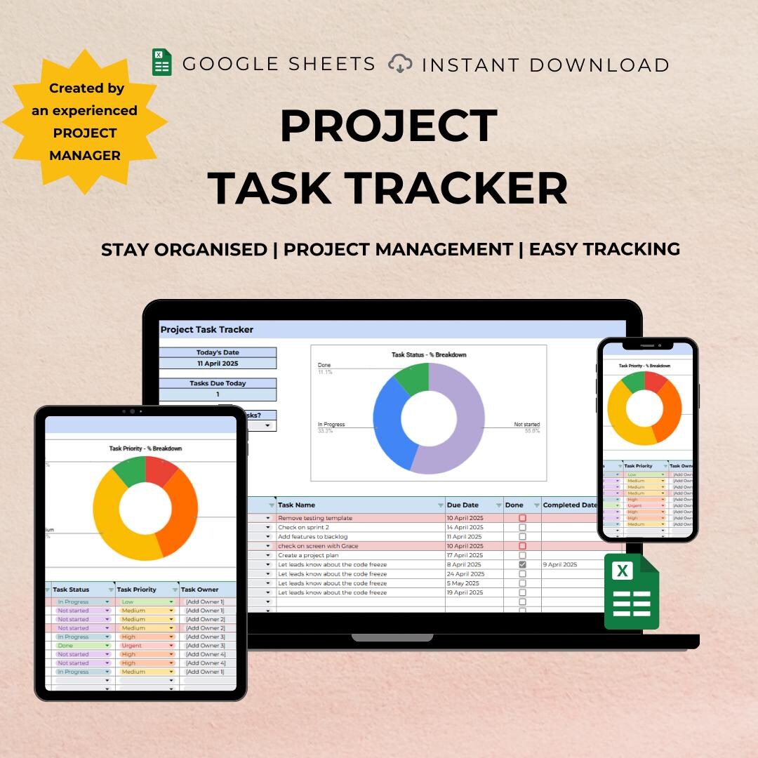 Project Task Tracker Template for Google Sheets | Task Management ...