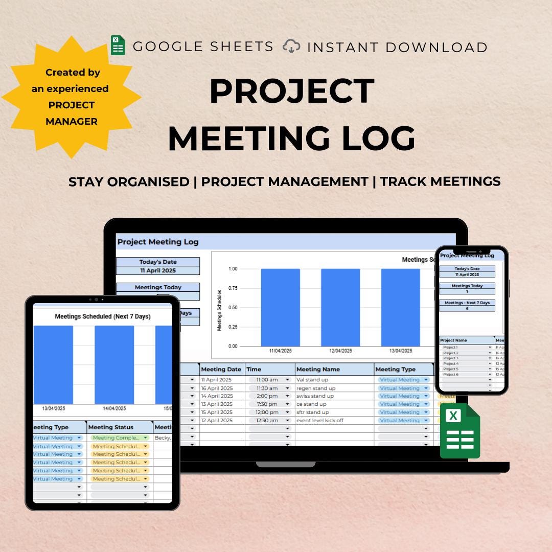 Digital Meeting Log for Google Sheets | Track Project Meetings ...