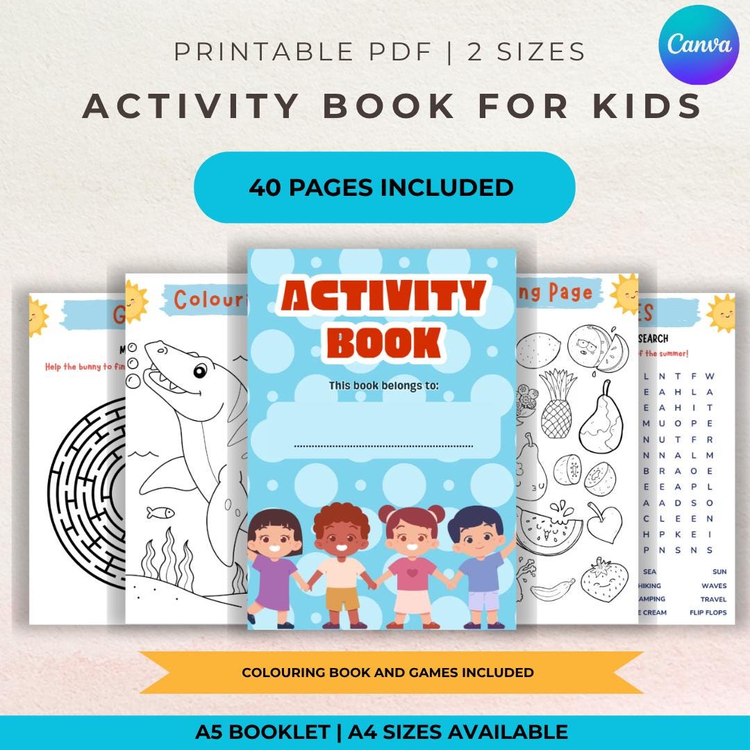 Kids Activity Bundle: 41 Printable Pages, Colouring, Games (digital ...