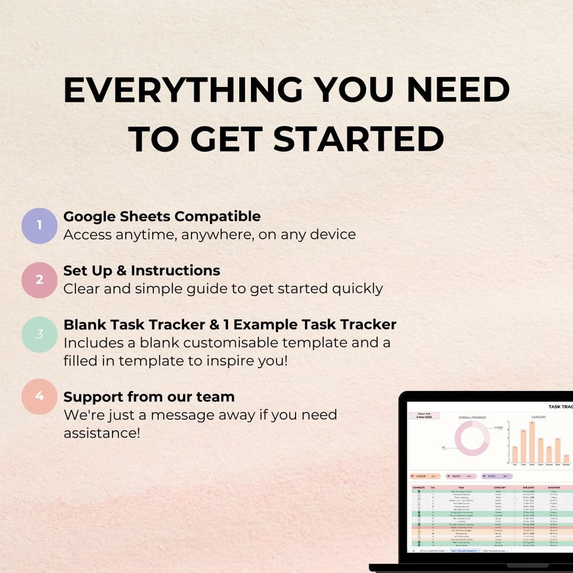 Task Tracker Template Google Sheets | To-do List Productivity Organizer ...