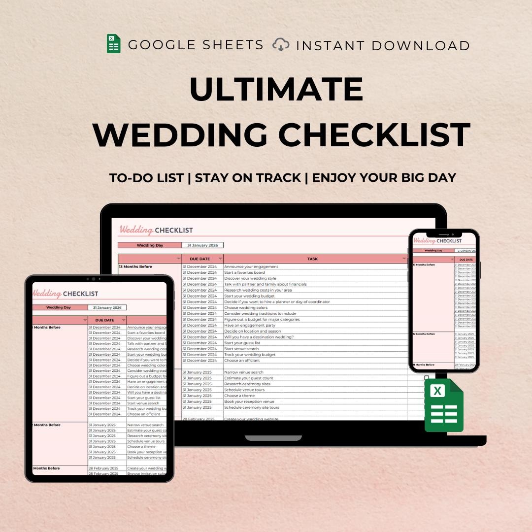 Wedding Checklist Planner Template | Wedding Planning Spreadsheet for ...