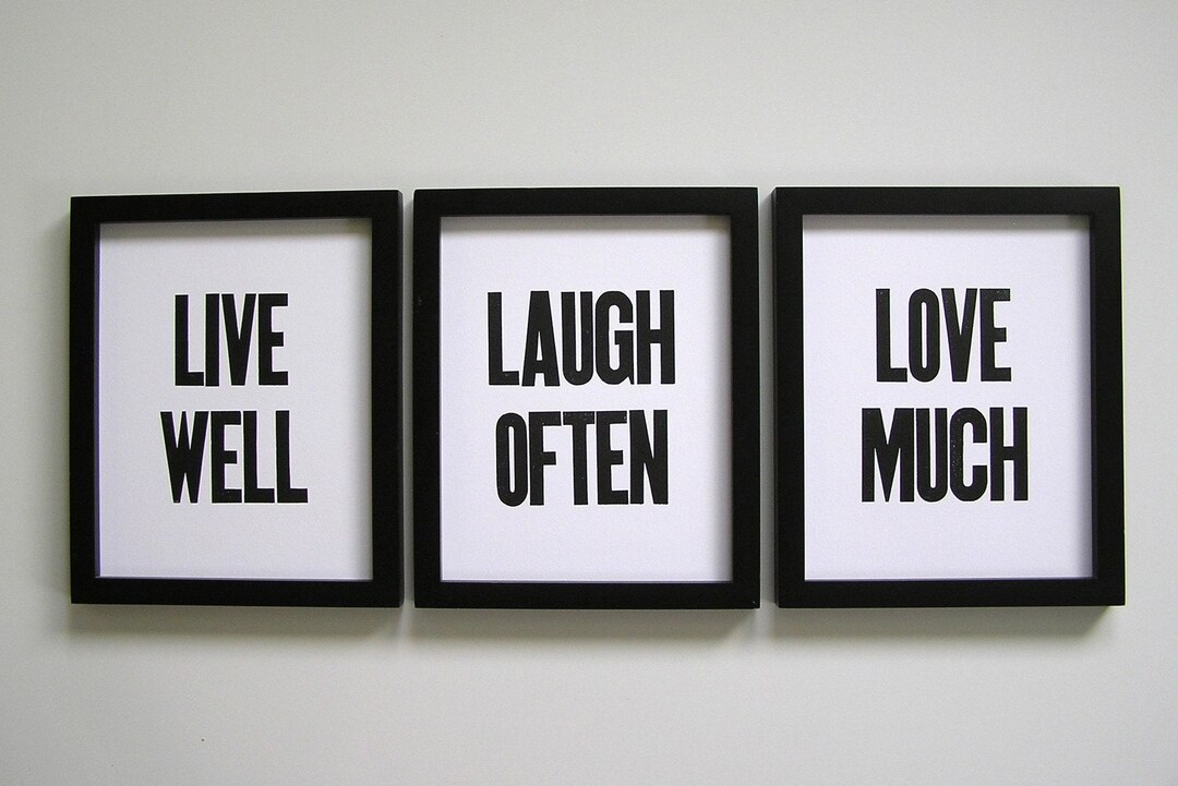 Letterpress Block Prints: "live Well Laugh Often Love Much" - Set of 3 ...