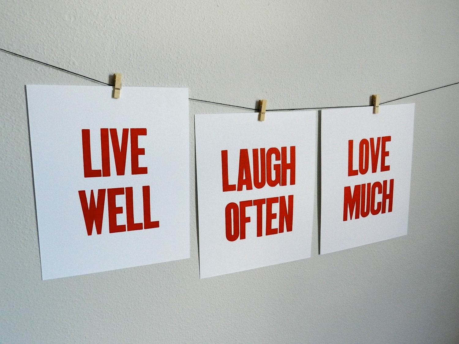 Live Well Laugh Often Love Much Inspirational Art Print Red Letterpress ...