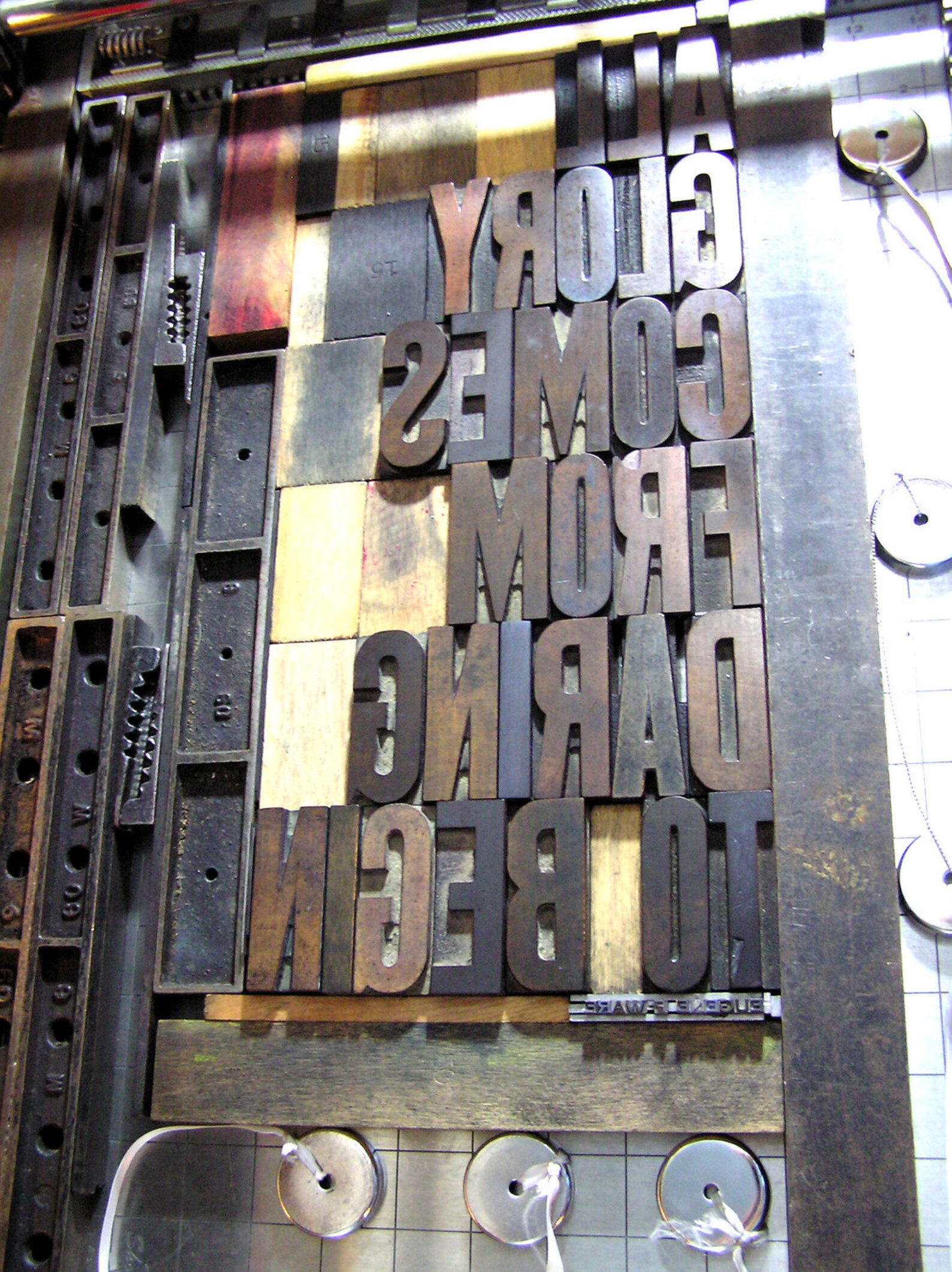 Light Blue Letterpress Typography Poster, All Glory Comes From Daring ...
