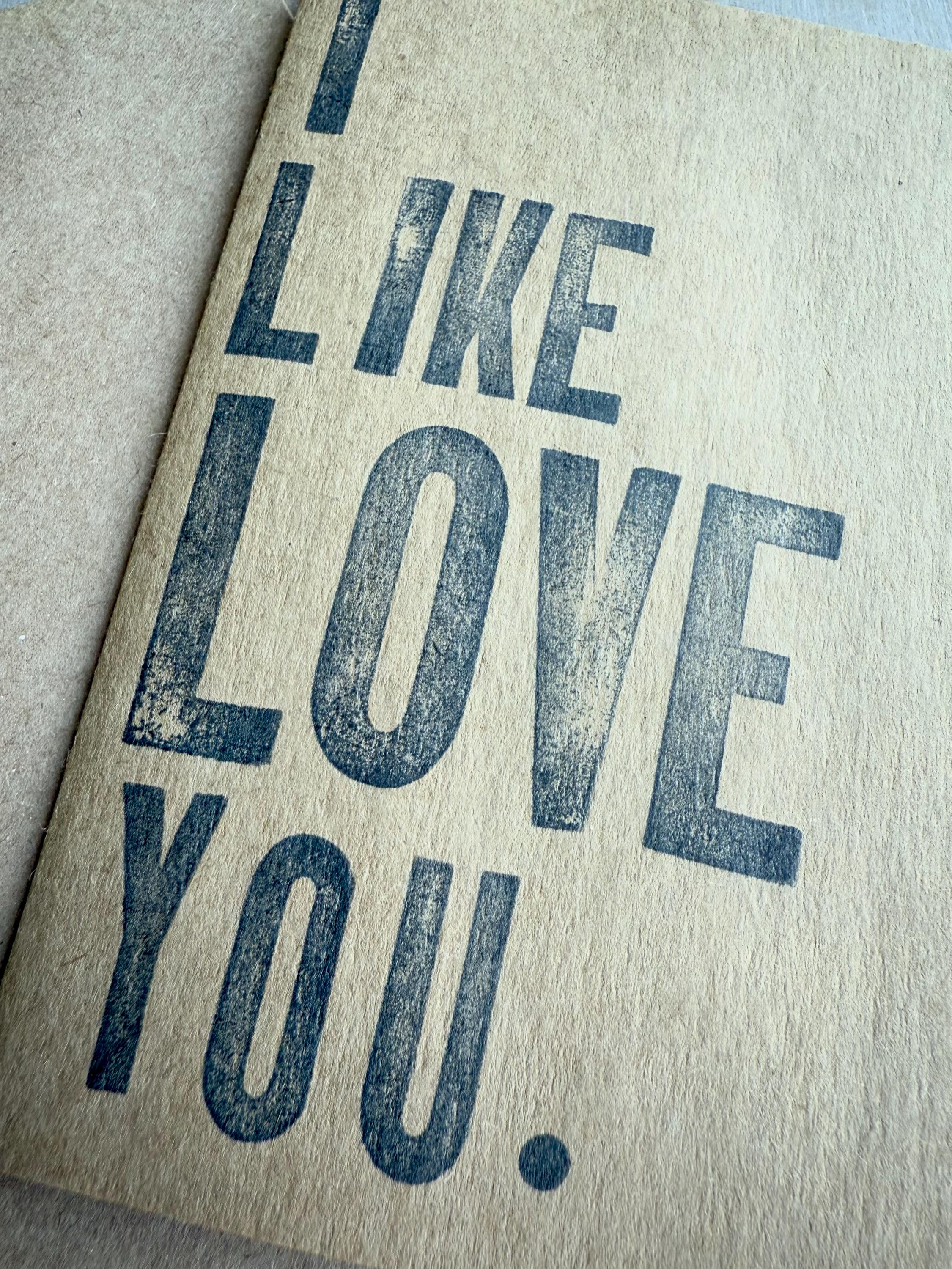 I Like Love You Card | Distressed Simple Typography | Vintage Stamp ...