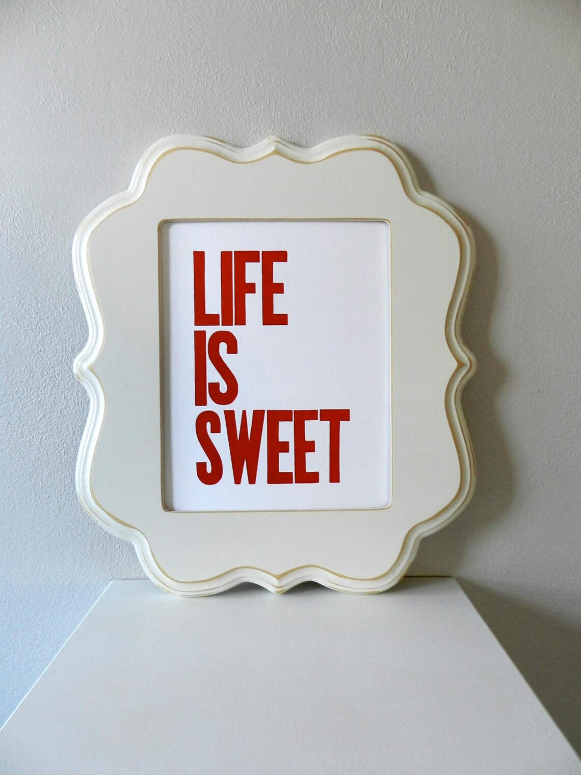 Life is Sweet 8x10 Letterpress Print, Red, Large Block Letters, Simple ...