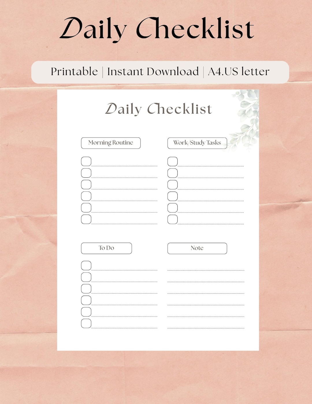 Daily Checklist | Printable | Minimal To-do List | Daily Planner Sheet ...