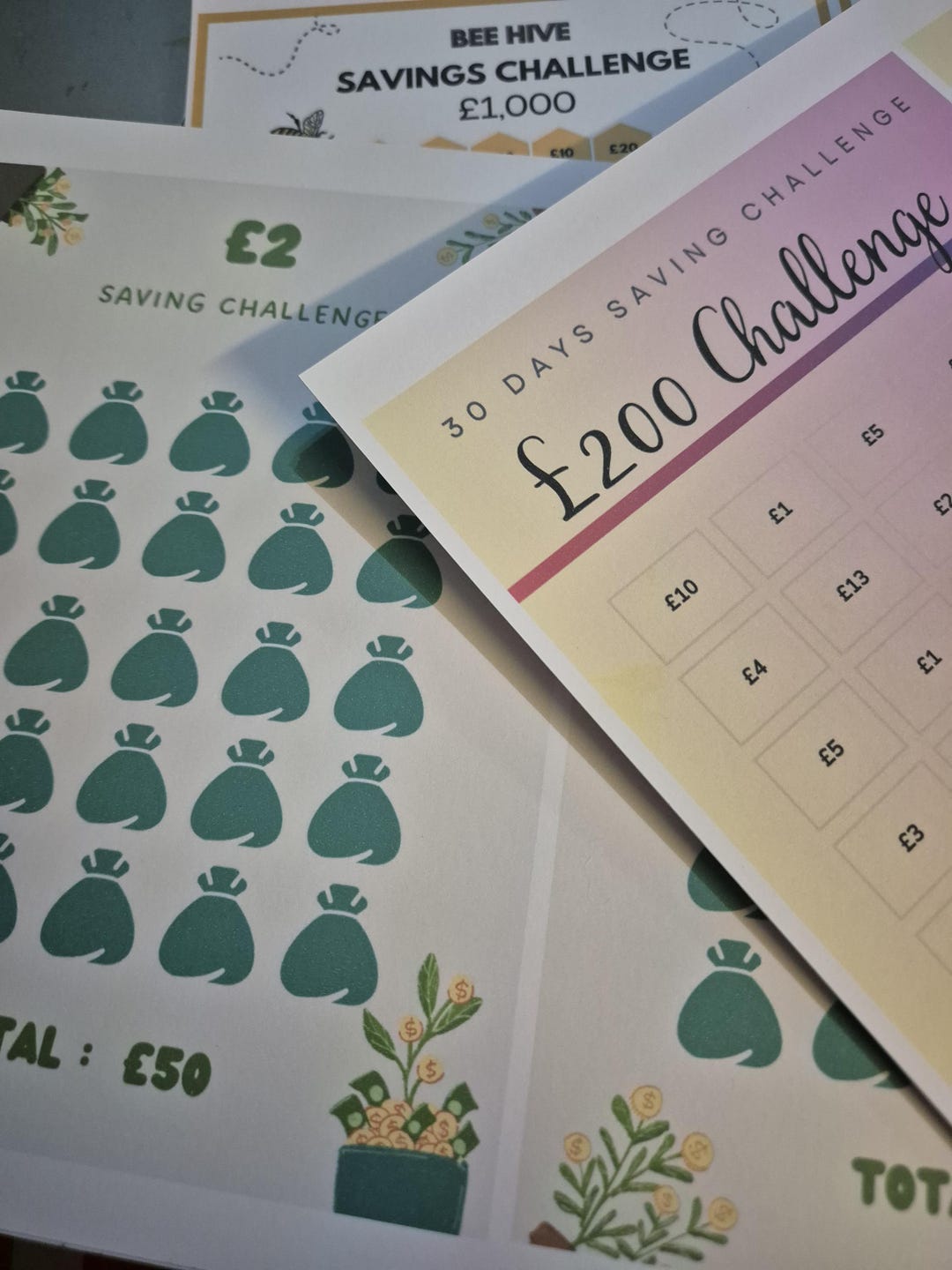 Set of 3 Saving Challenge Cards Laminated or Card With or Without ...