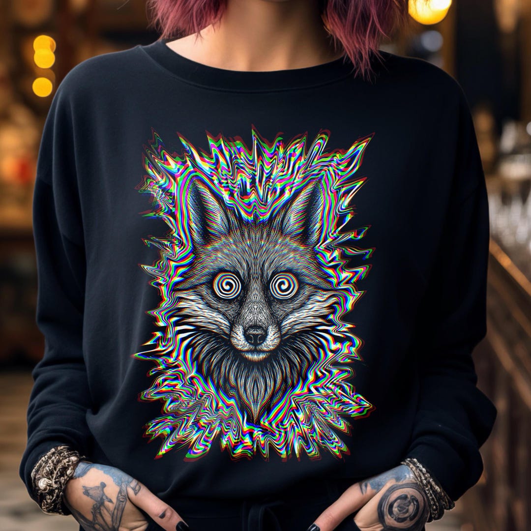 Trippy Fox Glitchcore T-shirt: Psychedelic Rave Streetwear - Etsy