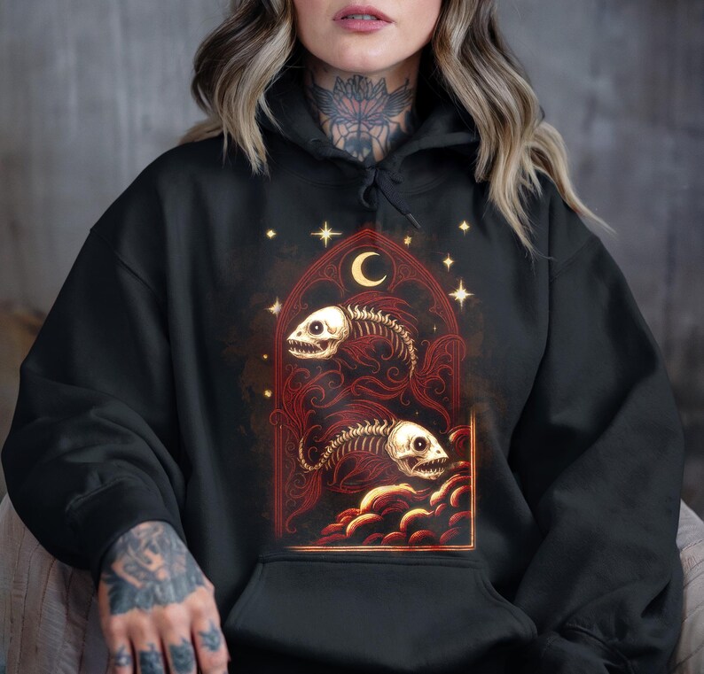 Gothic Pisces Skeleton Fish T-shirt – Celestial Zodiac Alt Fashion - Etsy