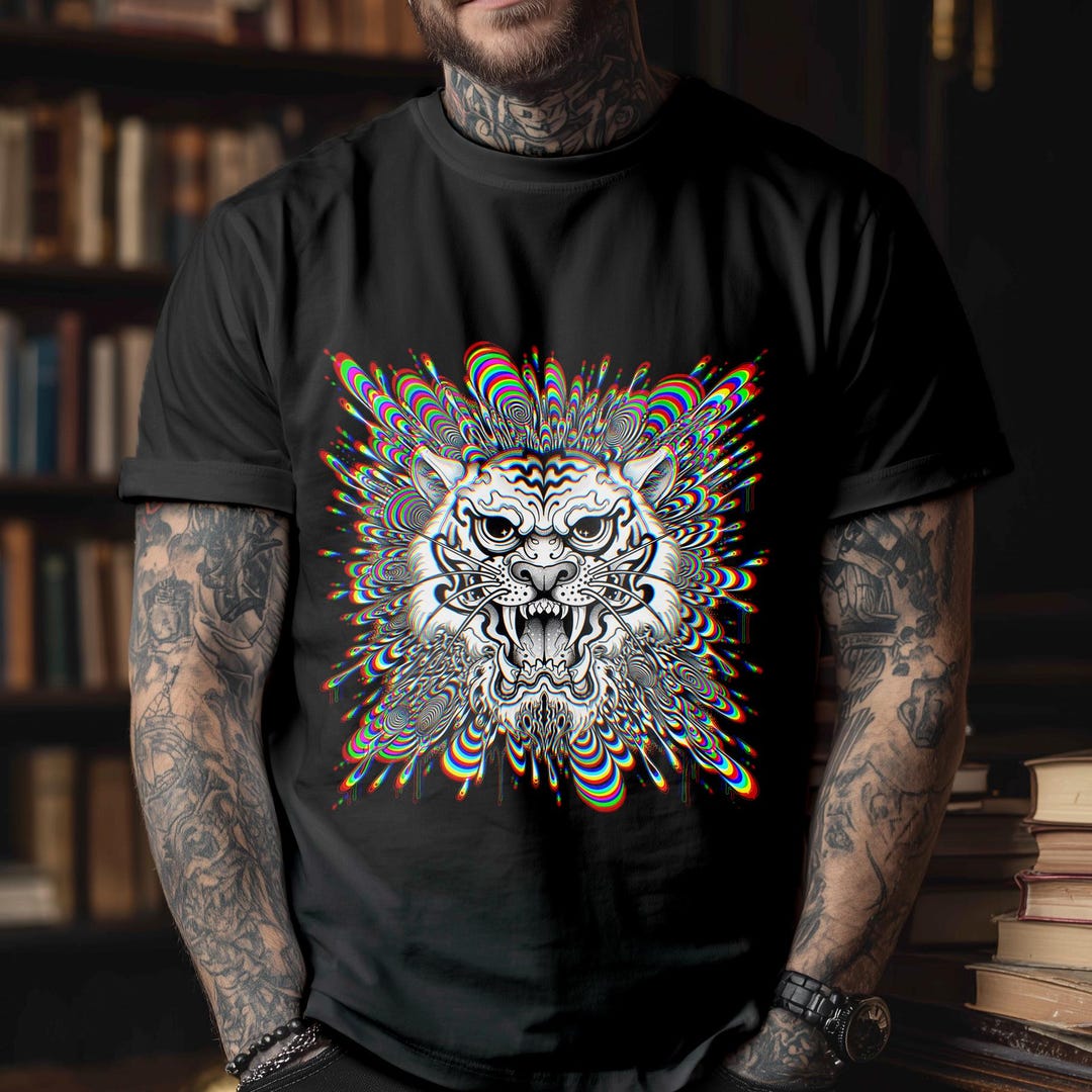 Trippy Tiger Face Tee | Mind Melting Op Art | Bold Streetwear for ...