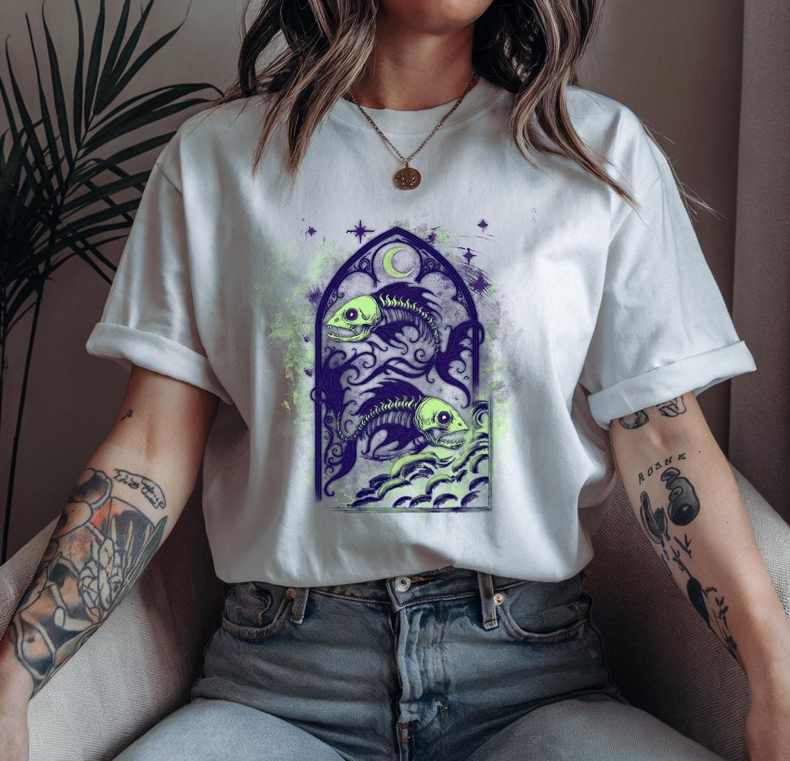 Gothic Pisces Skeleton Fish T-shirt – Celestial Zodiac Alt Fashion - Etsy