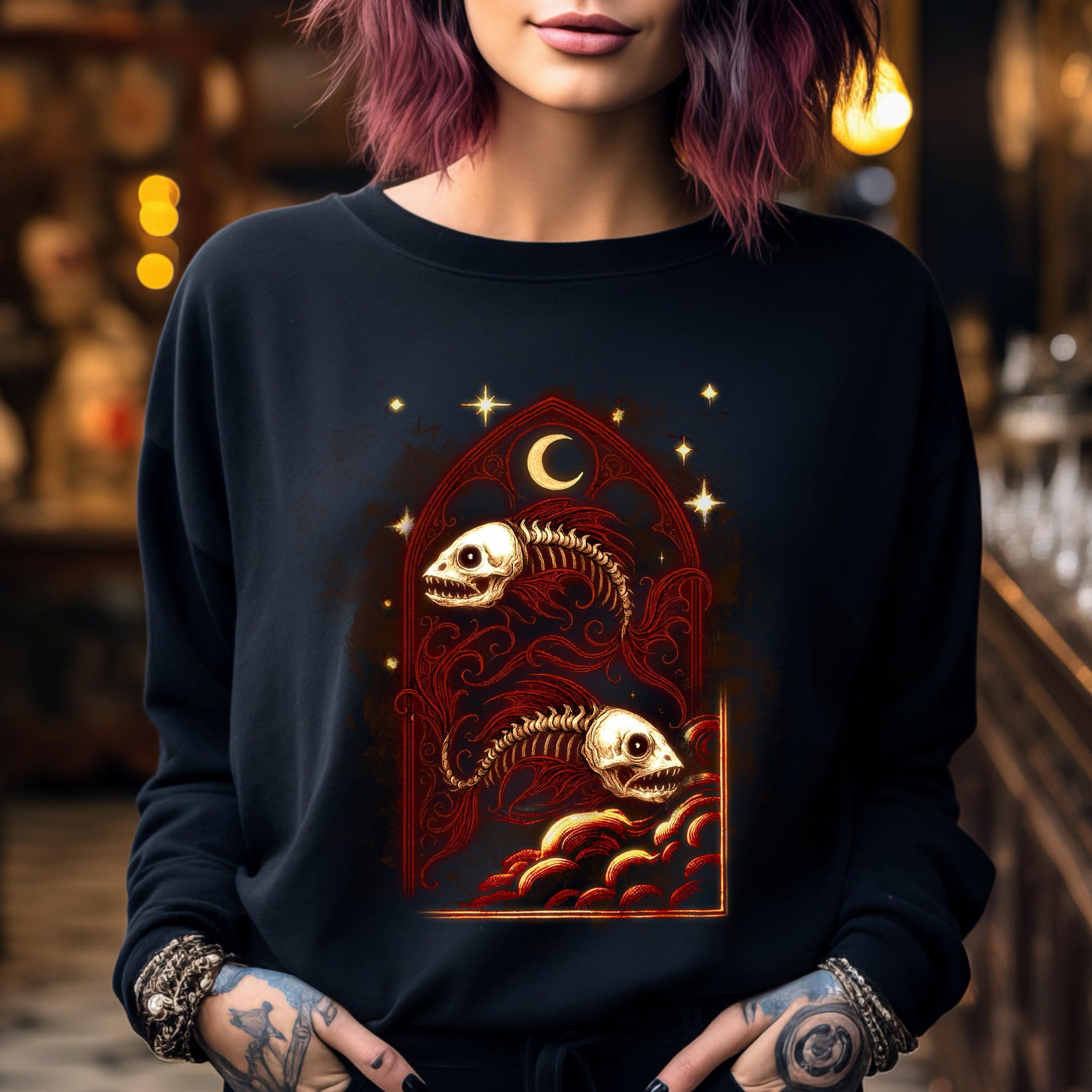 Gothic Pisces Skeleton Fish T-shirt – Celestial Zodiac Alt Fashion - Etsy