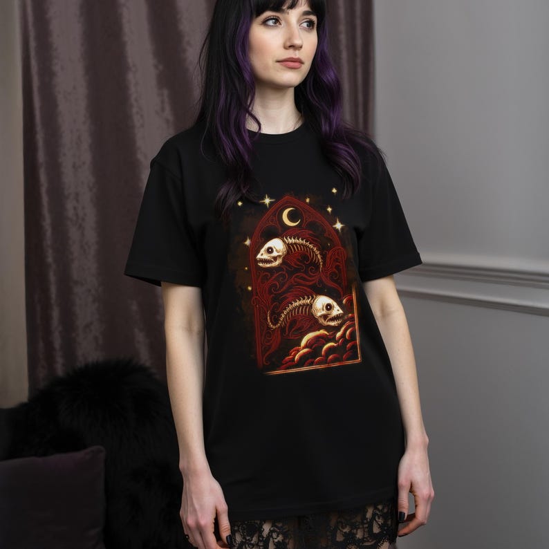 Gothic Pisces Skeleton Fish T-shirt – Celestial Zodiac Alt Fashion - Etsy