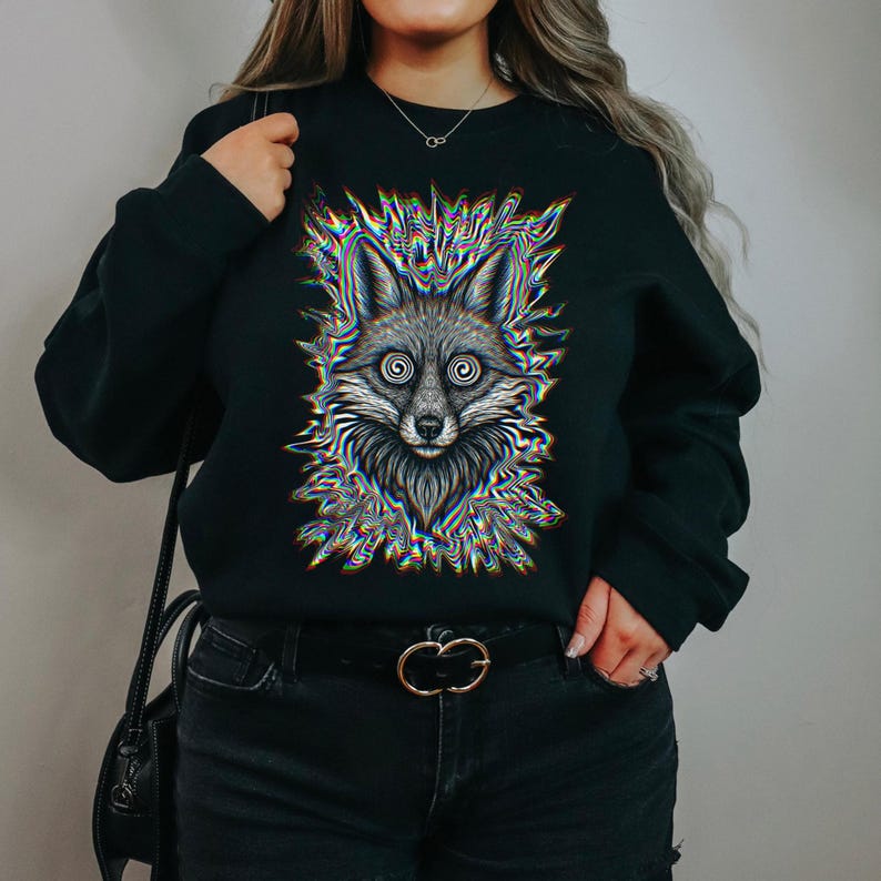 Trippy Fox Glitchcore T-shirt: Psychedelic Rave Streetwear - Etsy