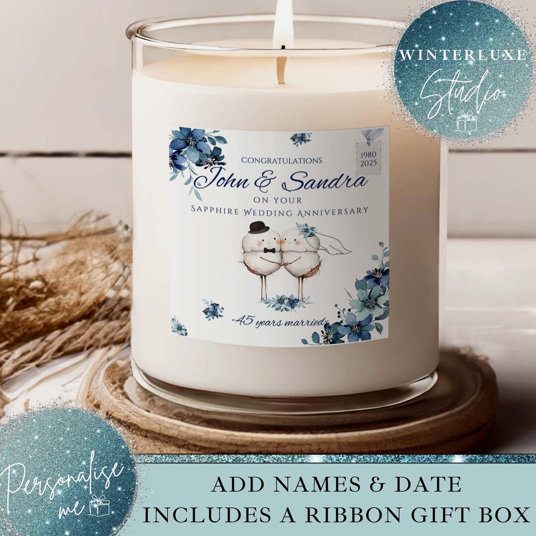 Personalised 45th Wedding Anniversary Candle Gift Set, Sapphire ...