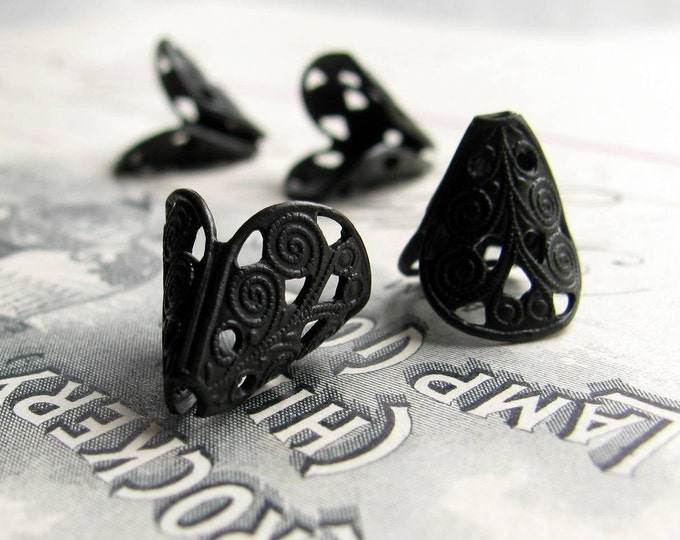 Filigree Cone Bead Cap, Antiqued Black Brass, 11mm Opening, Moveable ...