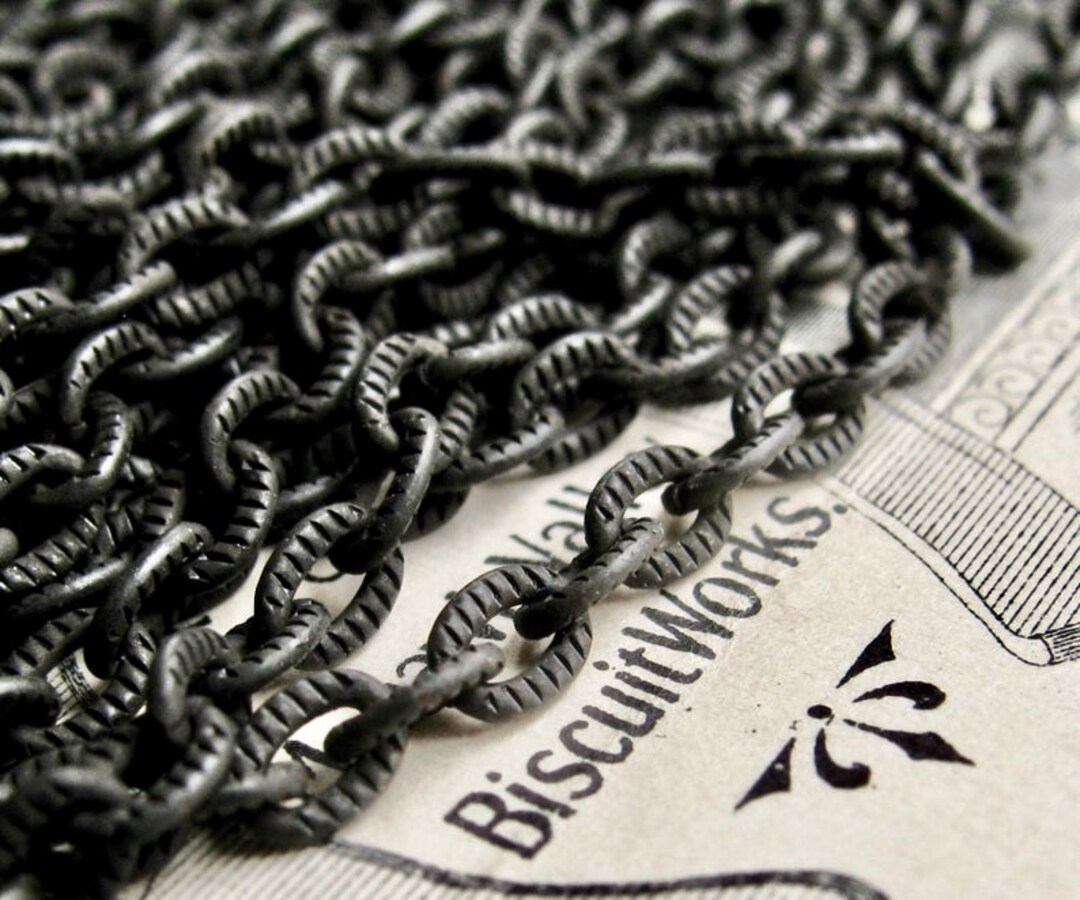 Textured Black Cable Chain 4x3mm, Etched Black Brass Chain (per Foot ...