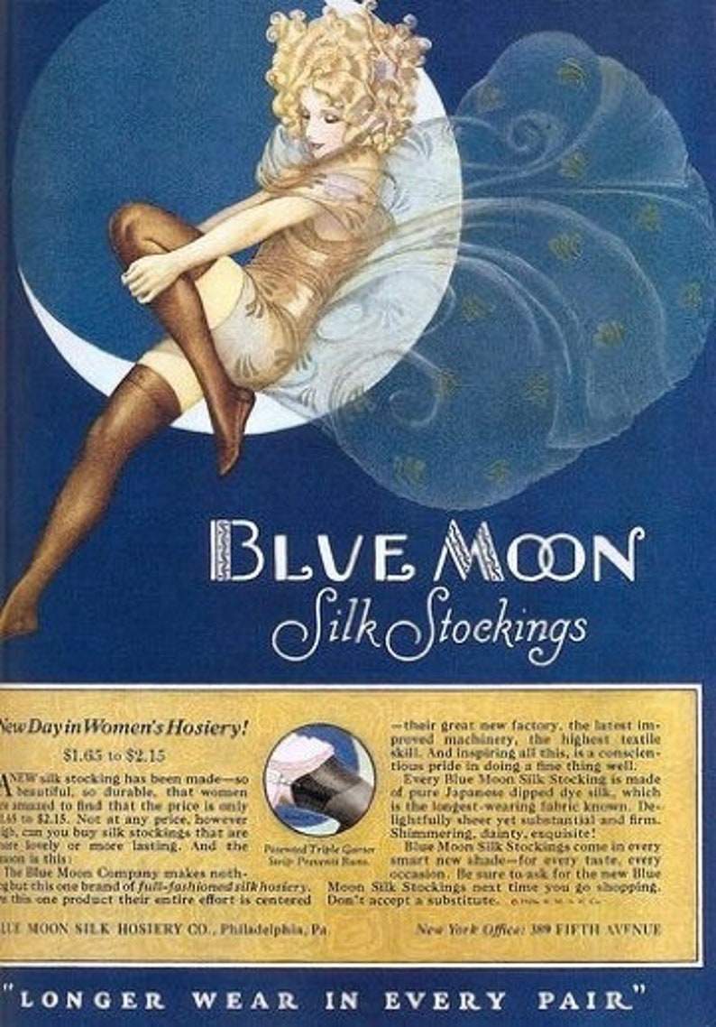 1920s Vintage Stocking Ad Blue Moon Handmade 40x30mm or | Etsy