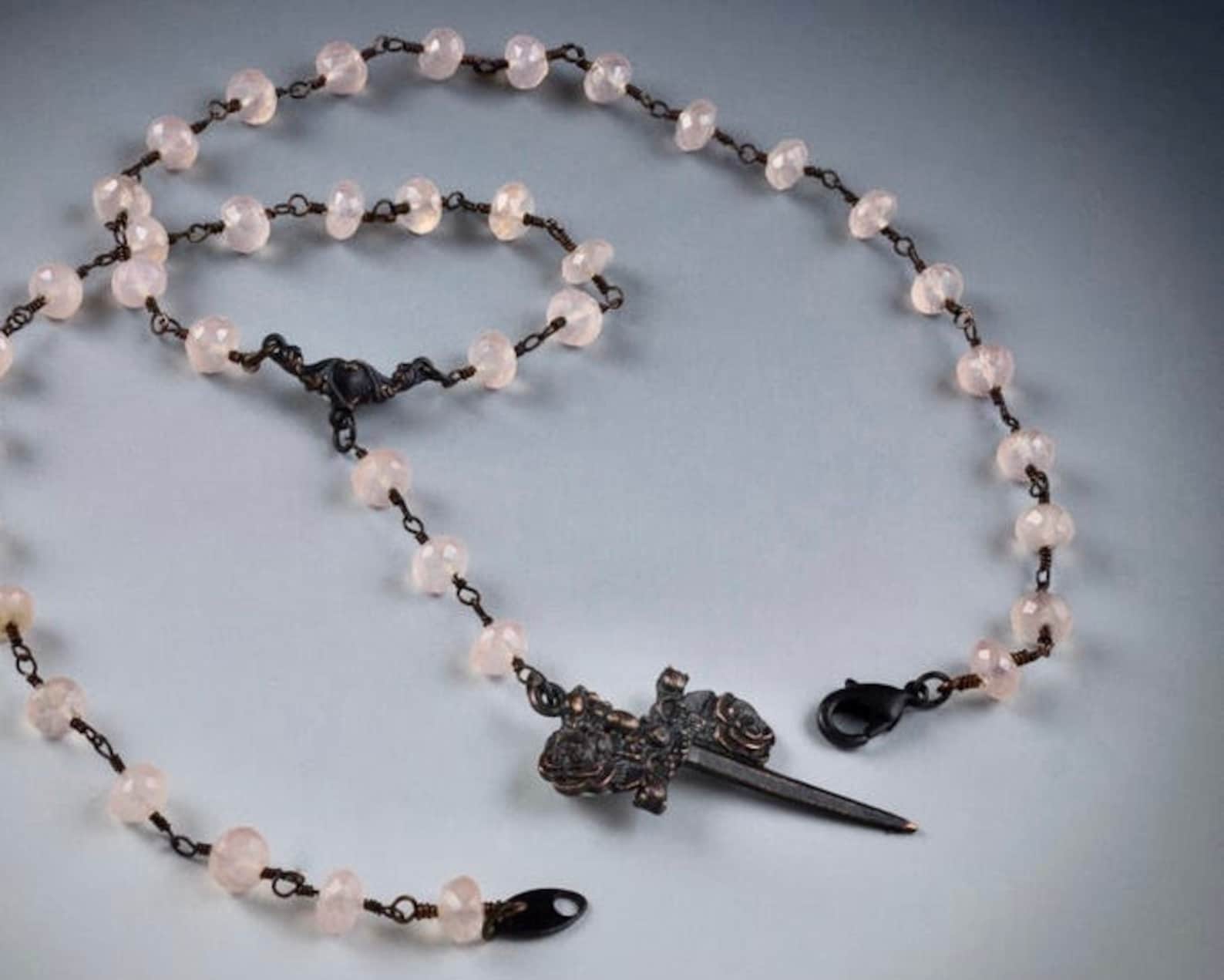 Rose Dagger (2) 40mm Rosary Black Gothic Cross Pendants, Antiqued Black ...