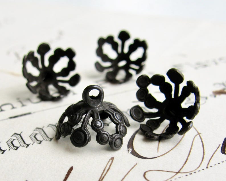Hibiscus Flower Bell Cap or Bail, Black Brass (4 Bell Tops) Loop, Glue ...