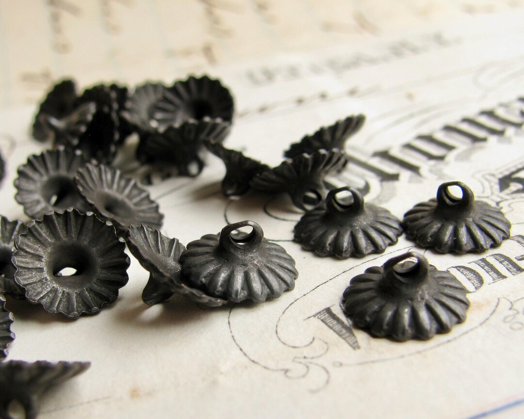 Shallow Ridged Bell Cap or Bail, Black Brass (6 Bell Tops) Loop, Glue ...