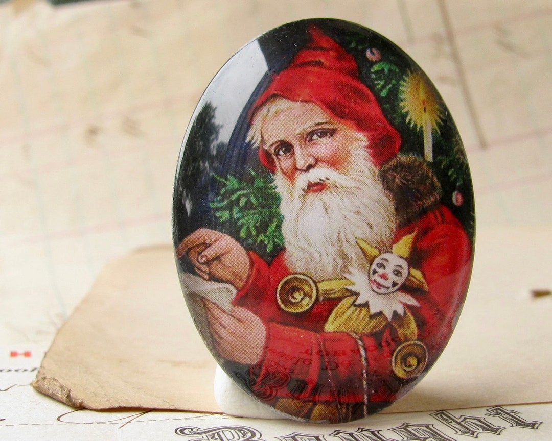 Victorian Father Christmas Handmade Glass Oval Cabochon, 40x30mm ...