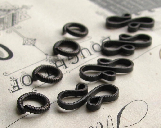 Etched Hook and Eye Set, 13mm Hook and 6mm Jump Ring, Black Antiqued ...